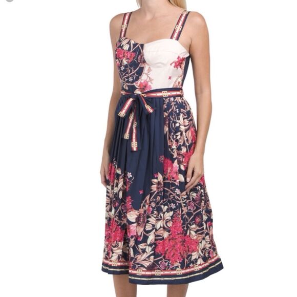 Dalia Macphee | Dresses | Dalia Macphee Medium Sleeveless Bustier Top And Pleated Skirt Floral ...